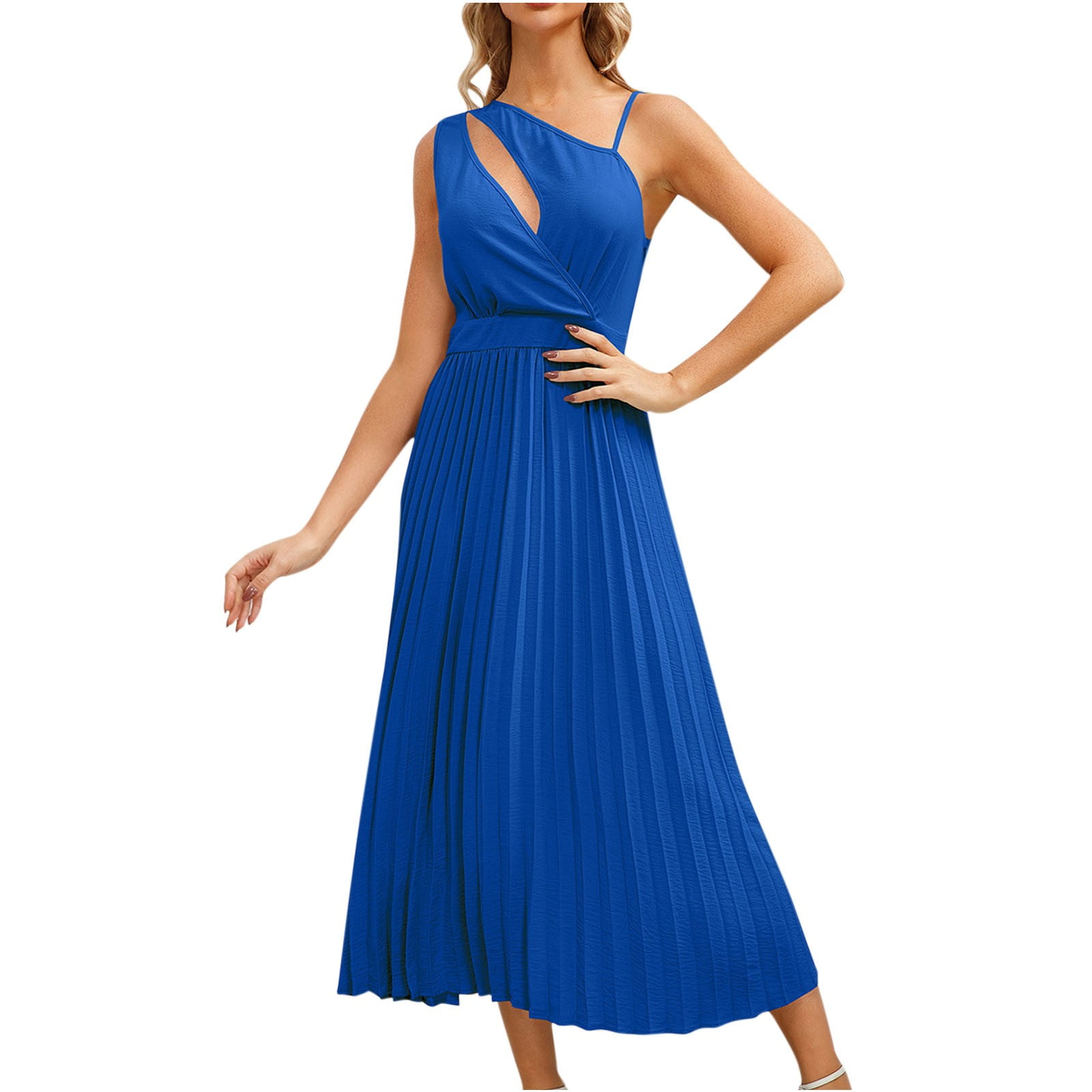 BUIgtTklOP Women's Summer Dresses Casual Solid Sleeveless Round-Neck ...