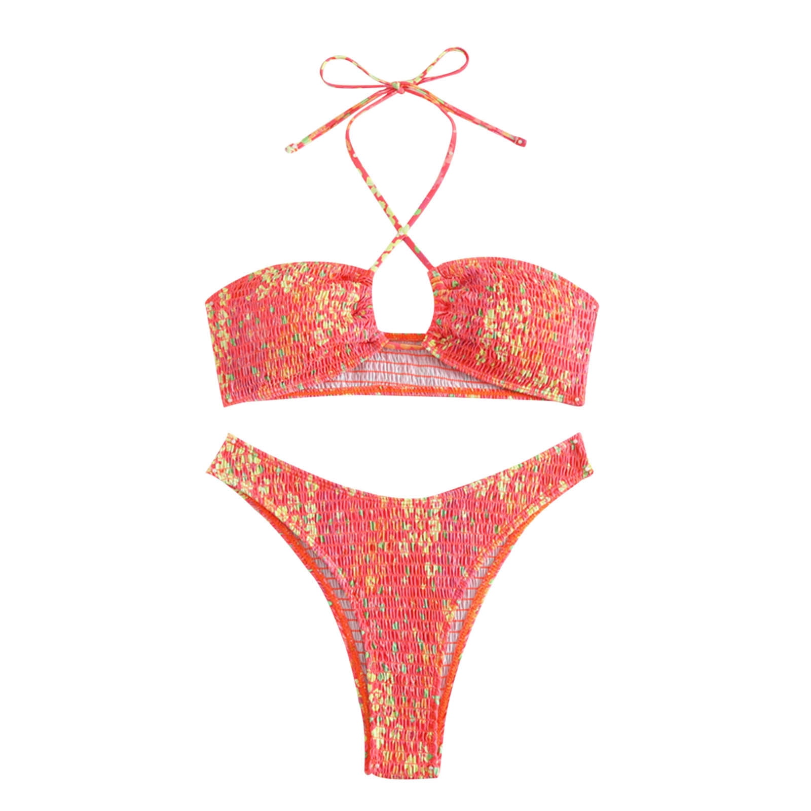 BUIgtTklOP Women's Triangle Bikini String Swimsuit Print Tie Smocked ...