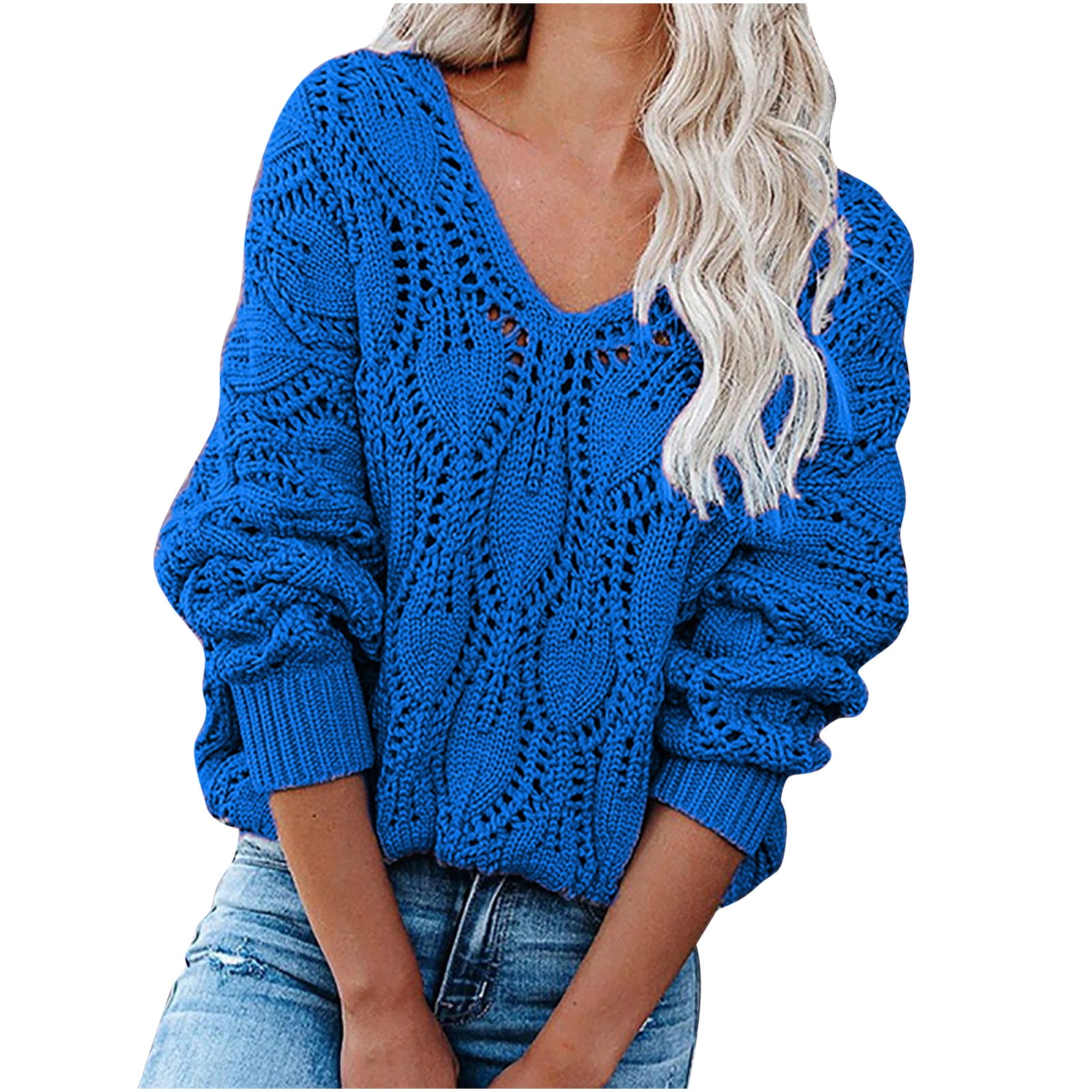 Buigttklop No Boundaries Sweaters For Women Clearance Plus Size Womens Casual Hollow Out Solid