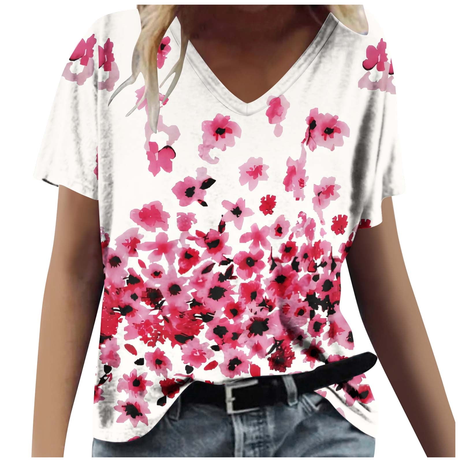Buigttklop Women'S Short Sleeve Tops V Neck Petal Sleeve Shirts 2024 ...