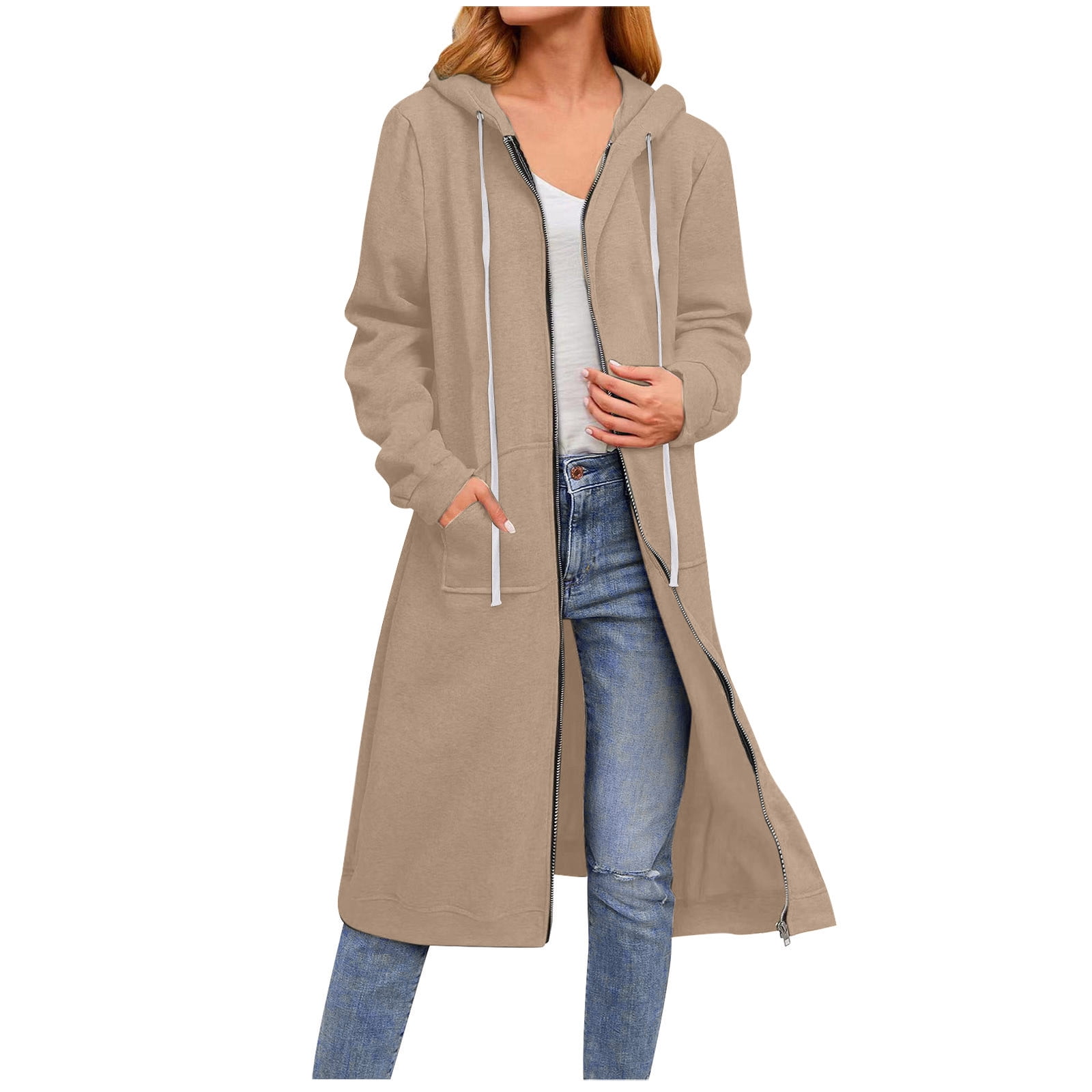 Buigttklop Terra And Sky Women Casual Solid Long Sleeve Zipper Pocket