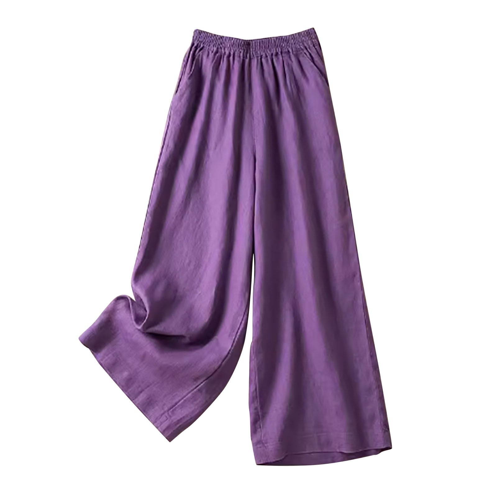 Buigttklop Women Loose Fitting High Waisted Cotton Linen Wide Leg Long ...