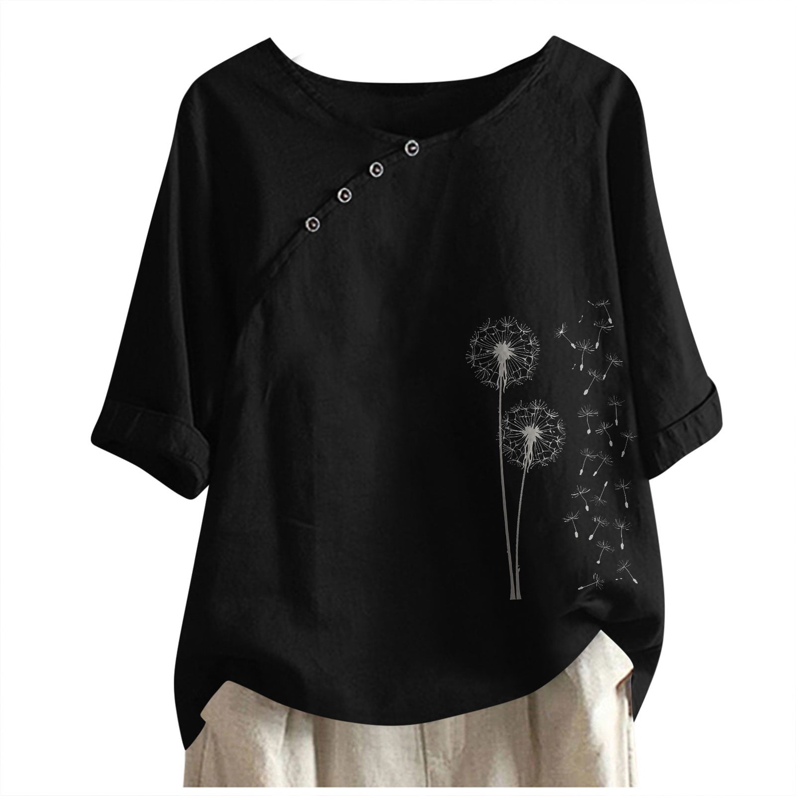 BUIgtTklOP no boundaries Women's 3/4 Sleeve Cotton Linen Blouses Plus ...