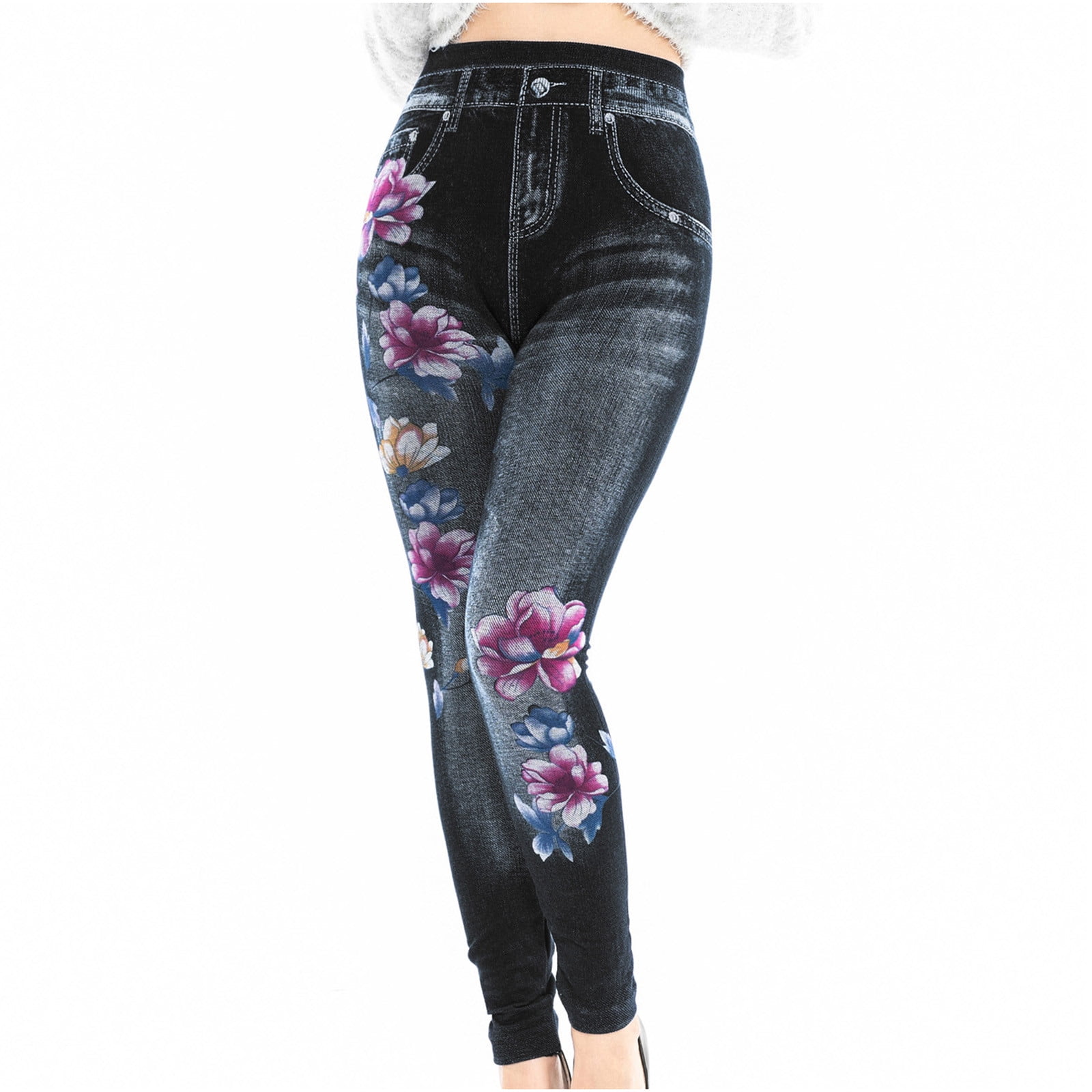 BUIgtTklOP no boundaries Women's Denim Print Fake Jeans Leggings Women ...