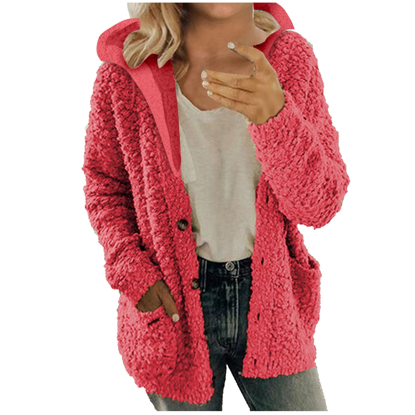 BUIgtTklOP Women Hooded Sweater Coat Winter Warm Wool Zipper Coat Long ...