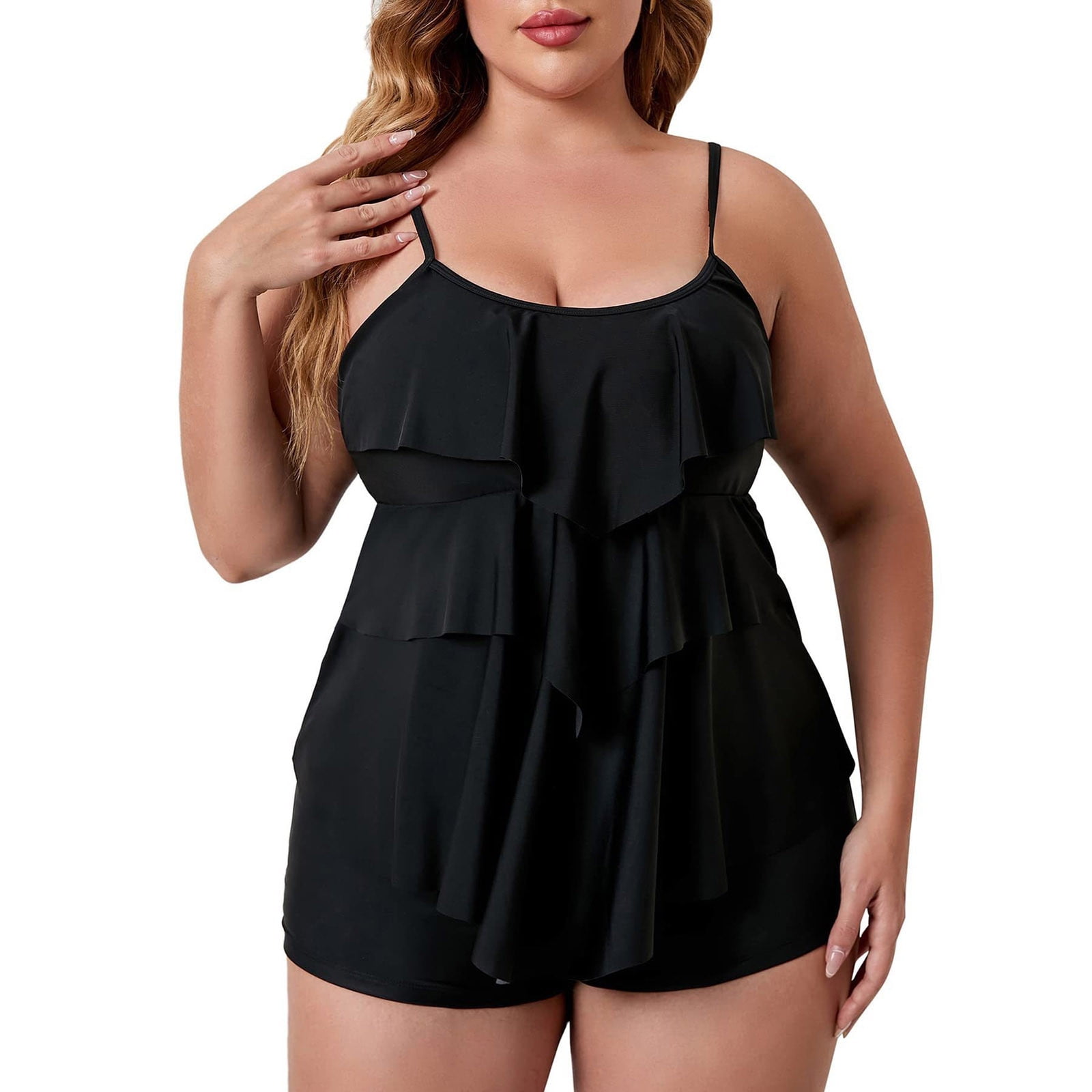 BUIgtTklOP High Waisted Tankini Swimsuits for Women Flounce Top Tummy ...