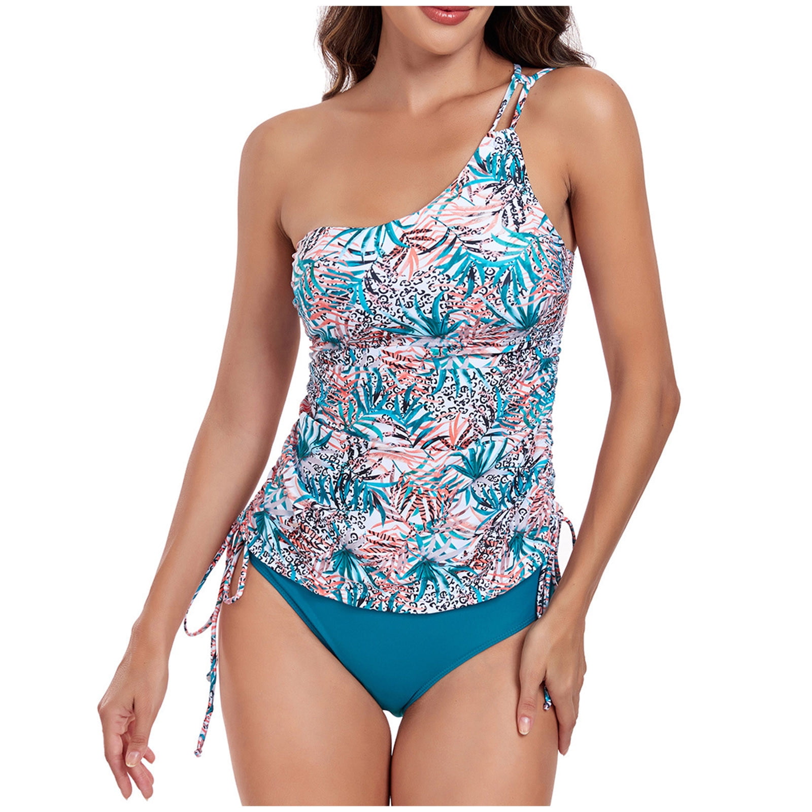 Buigttklop Two Piece Bandeau Tankini Swimsuits For Women Loose Blouson