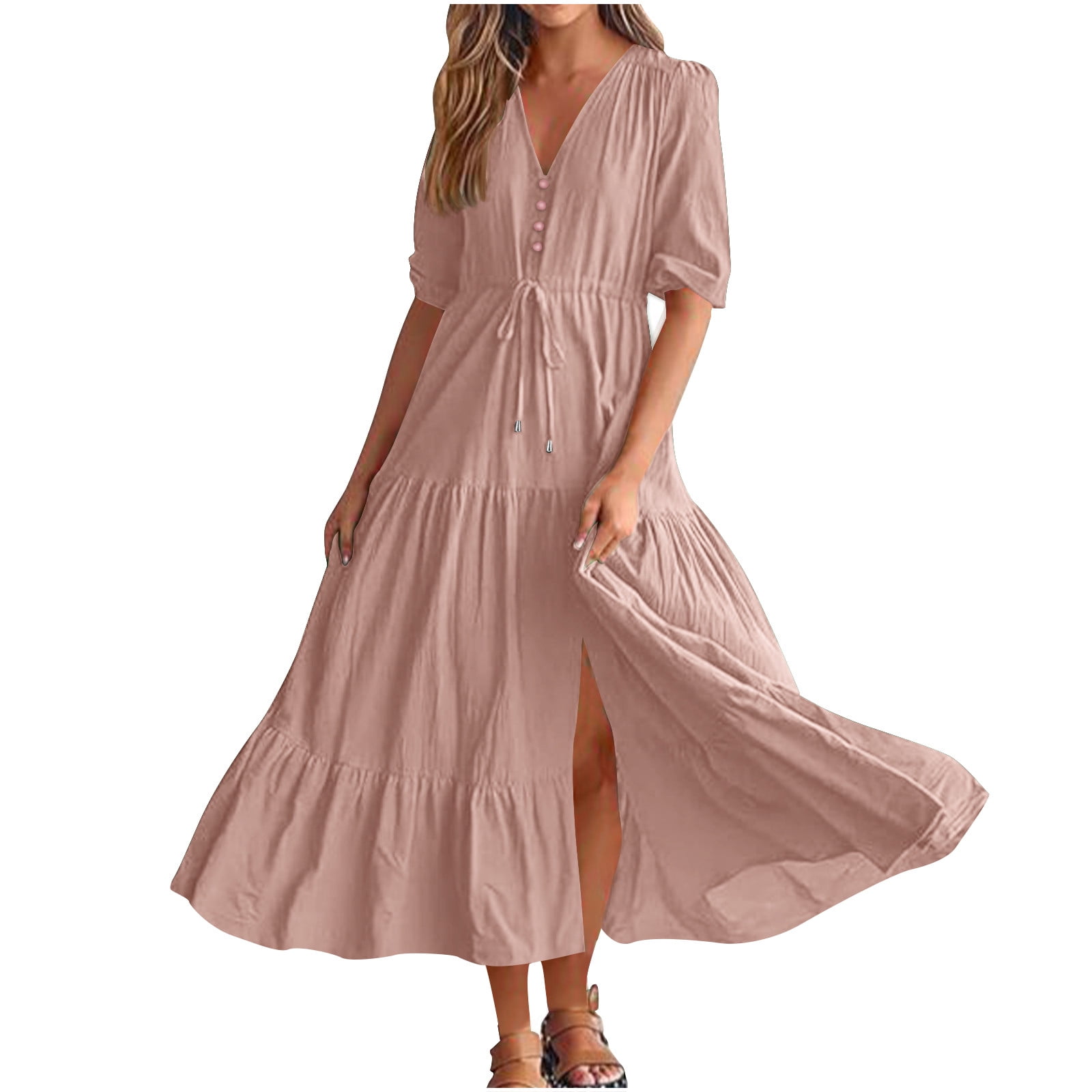 BUIgtTklOP time & tru Women Summer Dresses Clearance Short Sleeves V ...