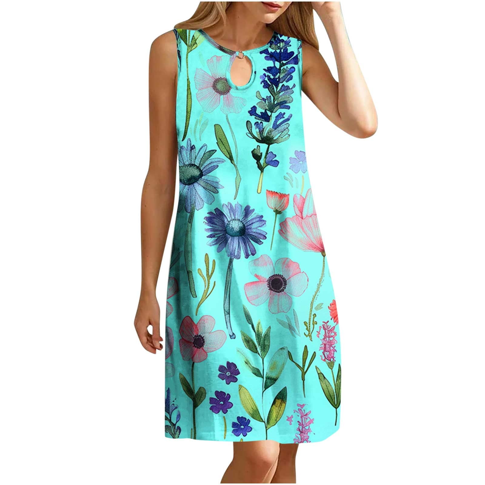 BUIgtTklOP time & tru Women's 2024 Summer Dress Casual Sleeveless Round ...