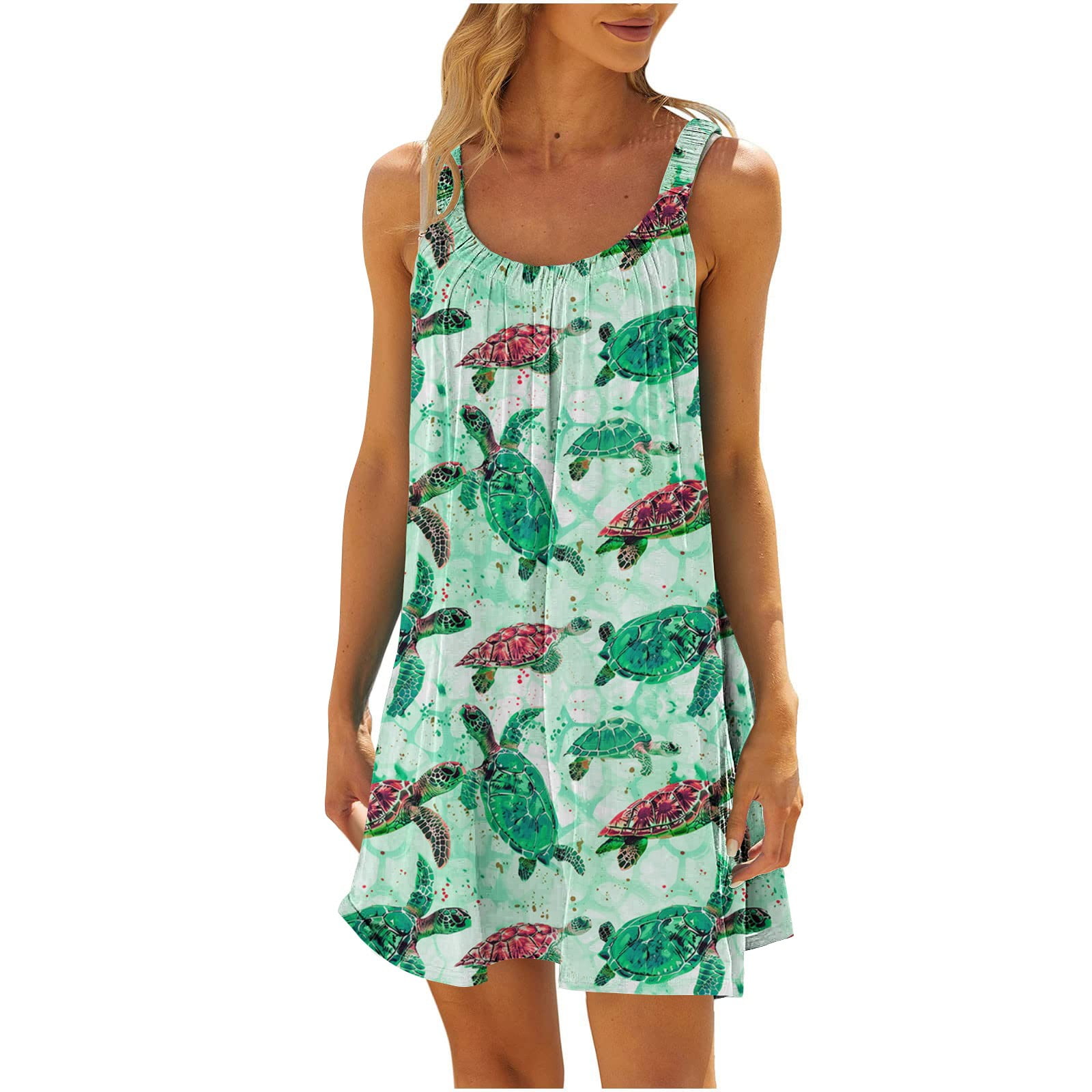 BUIgtTklOP time & tru Women's 2024 Summer Dress Casual Sleeveless Round ...