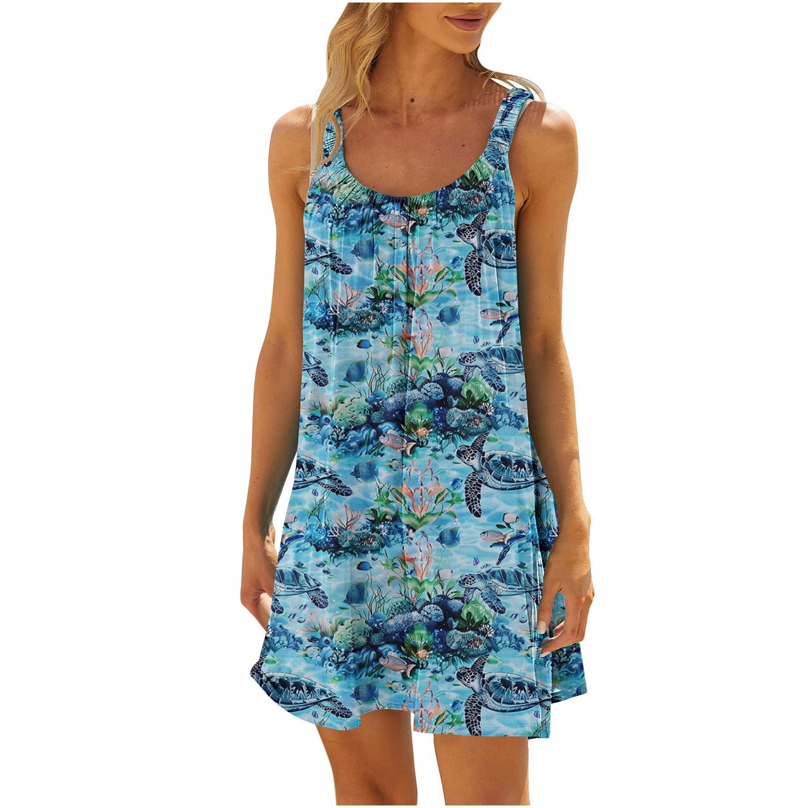 BUIgtTklOP time & tru Women's 2024 Summer Dress Casual Sleeveless Round ...