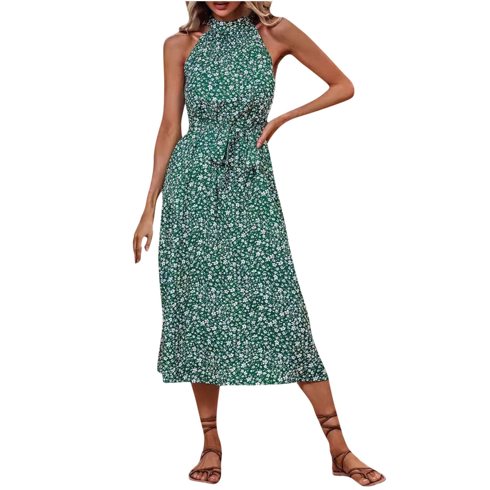 BUIgtTklOP Women's Summer Dresses Clearacne Halter Neck Sleeveless Mini ...