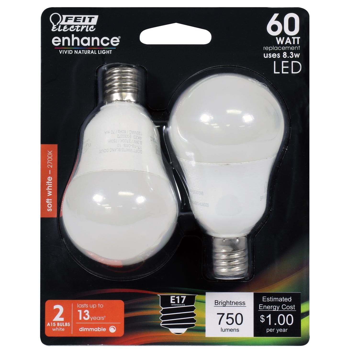 Feit Enhance A15 E17 (Intermediate) LED Bulb Soft White 60 Watt ...