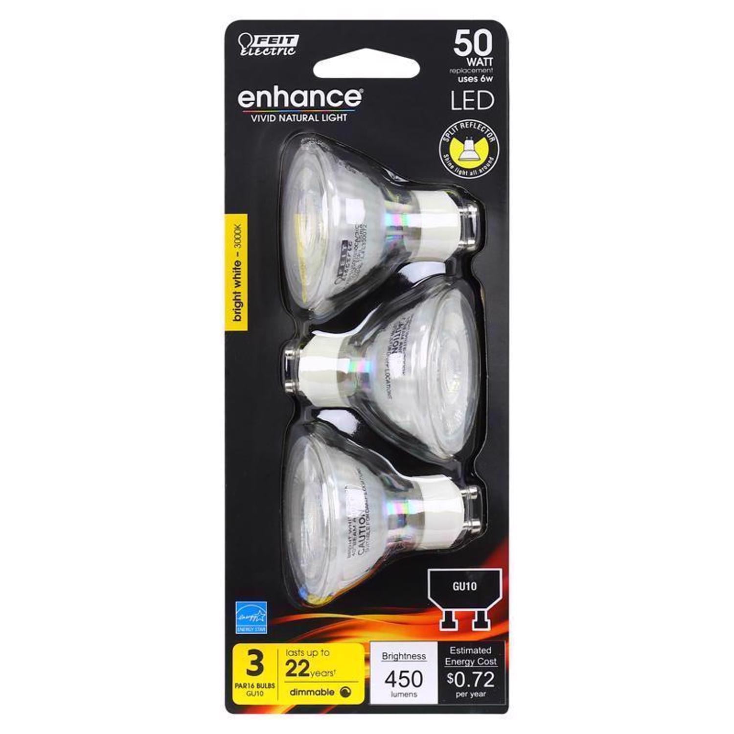 Feit Electric, LED Bulb, MR16 GU10, Bright White 50W Equiv 3pk ...