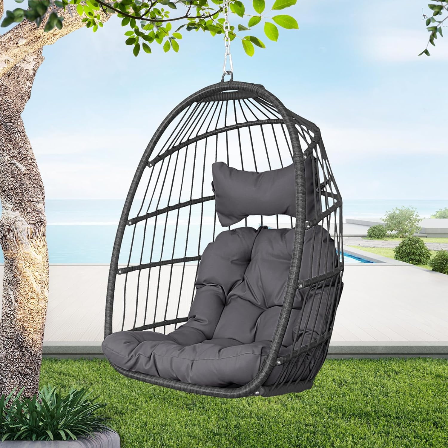 BULEXYARD Swing Egg Chair Without Stand Indoor Outdoor Wicker Rattan Patio Basket Hanging Chair ...