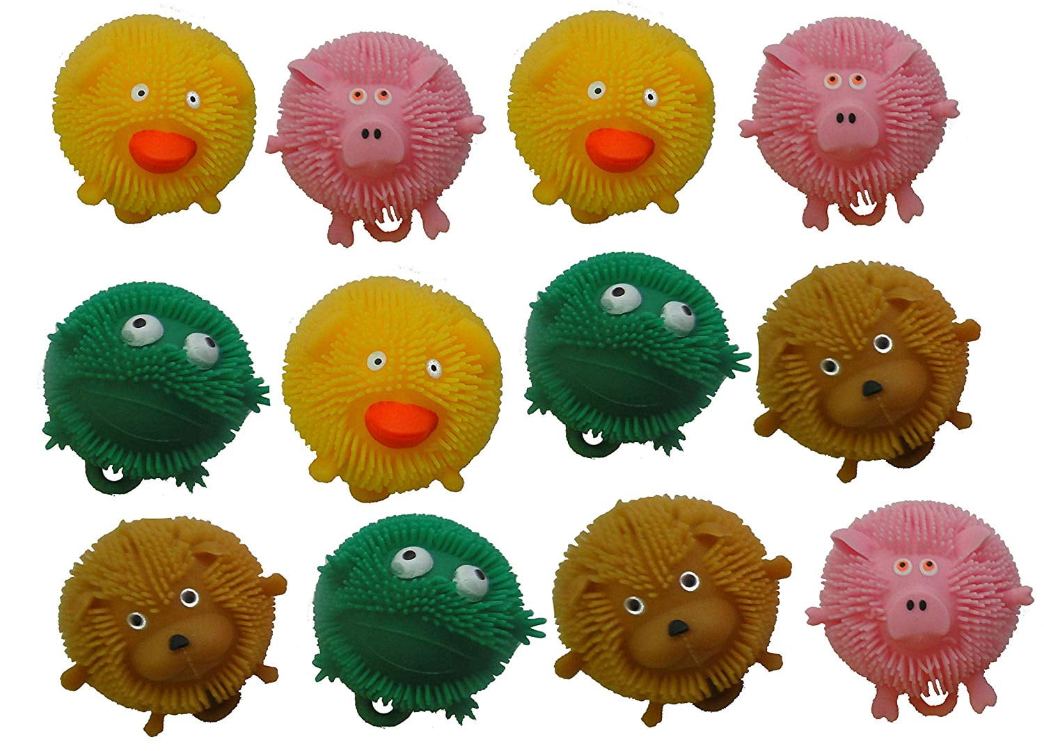 BULK SET OF 12 - (3") Cute Mini Animal Puffer Balls - Sensory Fidget ...