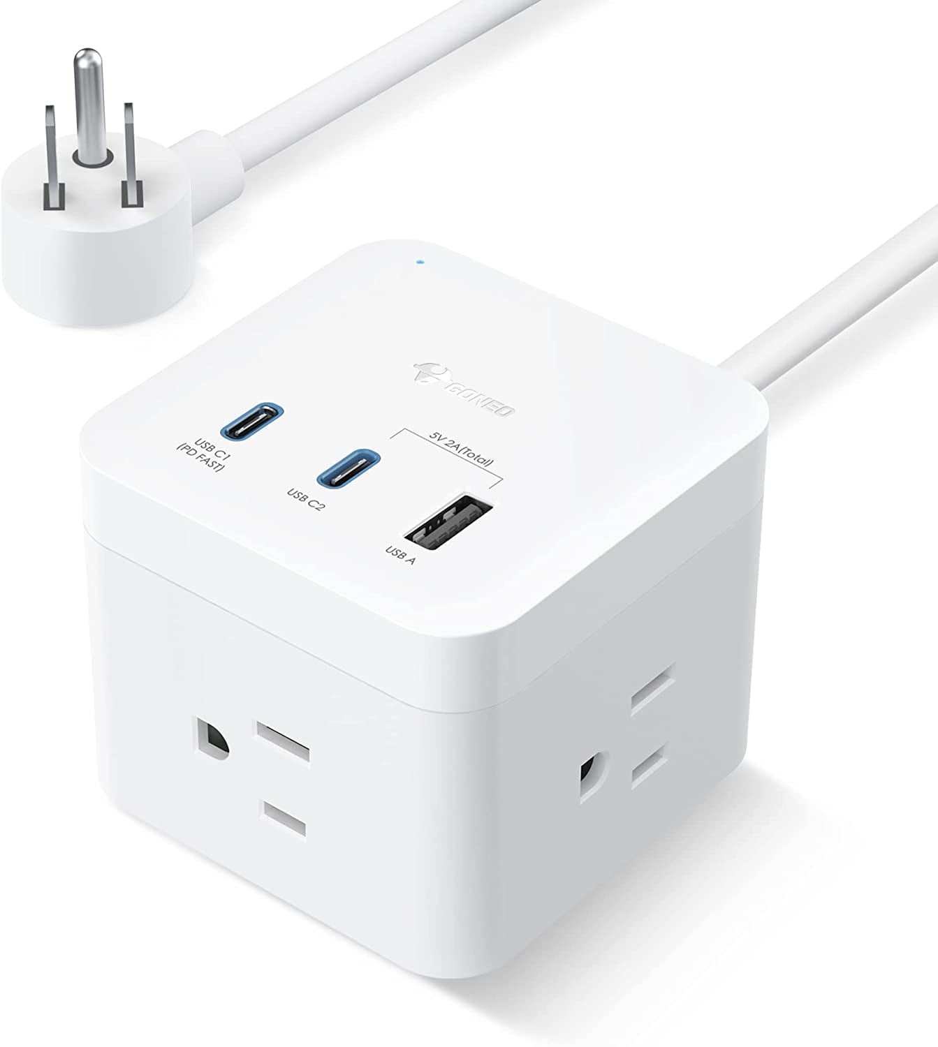 BULL 30W Power Strip - 3 Outlets, 2 USB C Ports, 5ft Extension Cord for ...
