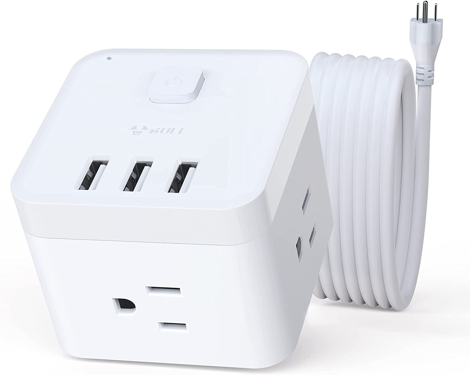Bull Surge Protector, 3 AC Outlets and 3 USB Ports, 5ft Cable, Compact ...