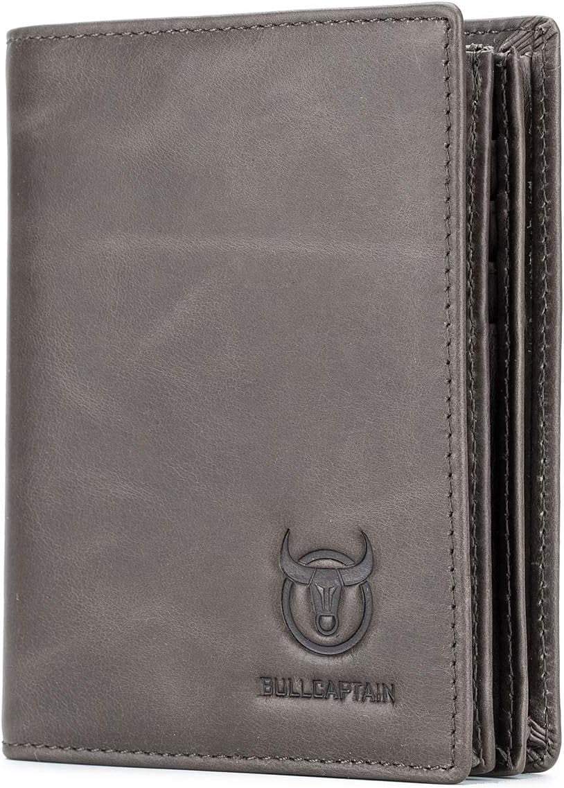 BULLCAPTAIN Large Capacity RFID Blocking Genuine Leather Wallet Black ...
