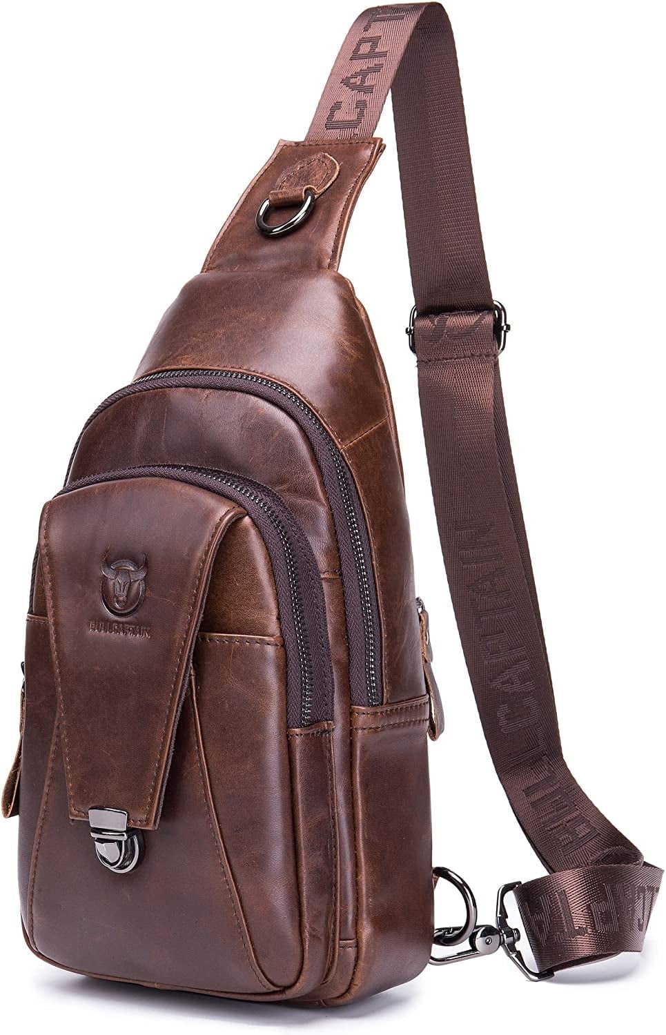 BULLCAPTAIN Men Genuine Leather Sling Bag Casual Shoulder Chest ...