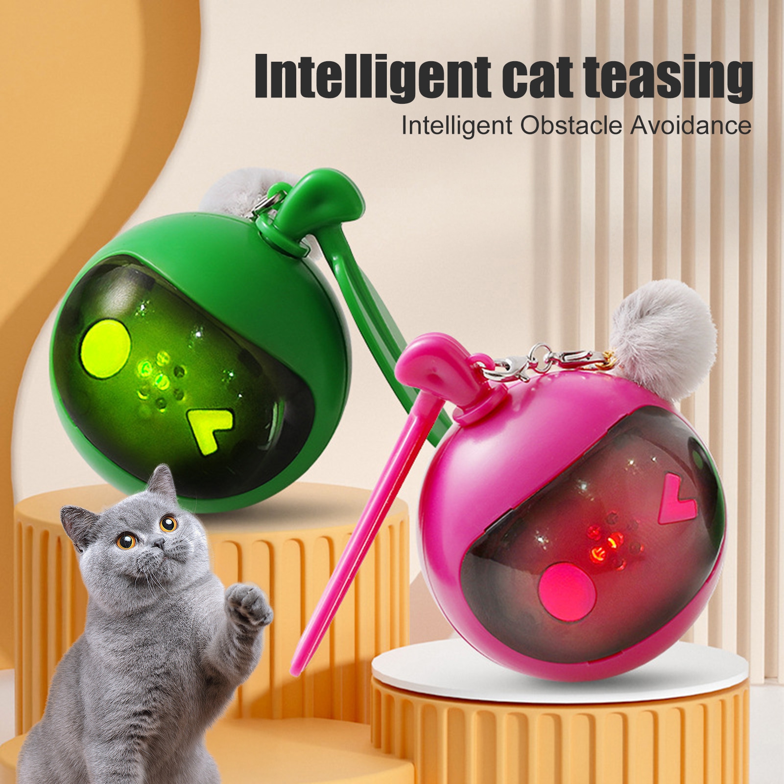 BULLPAW Automatic Moving Balls Cat Toy Interactive Smart Self Rolling ...