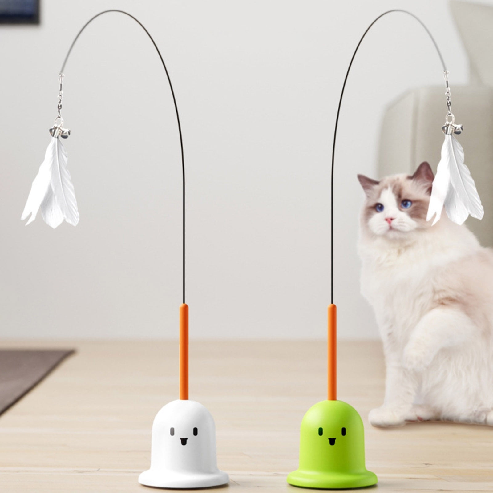BULLPAW Cat Feather Toy with Suction Cup Interactive Cat String Toy ...