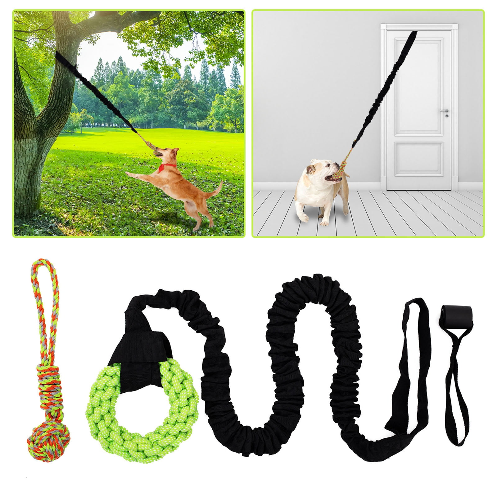 BULLPAW Dog Hanging Bungee Tug Toy Interactive Tree Hanging Tether Tug-of-War Toy with Chew Toys ...