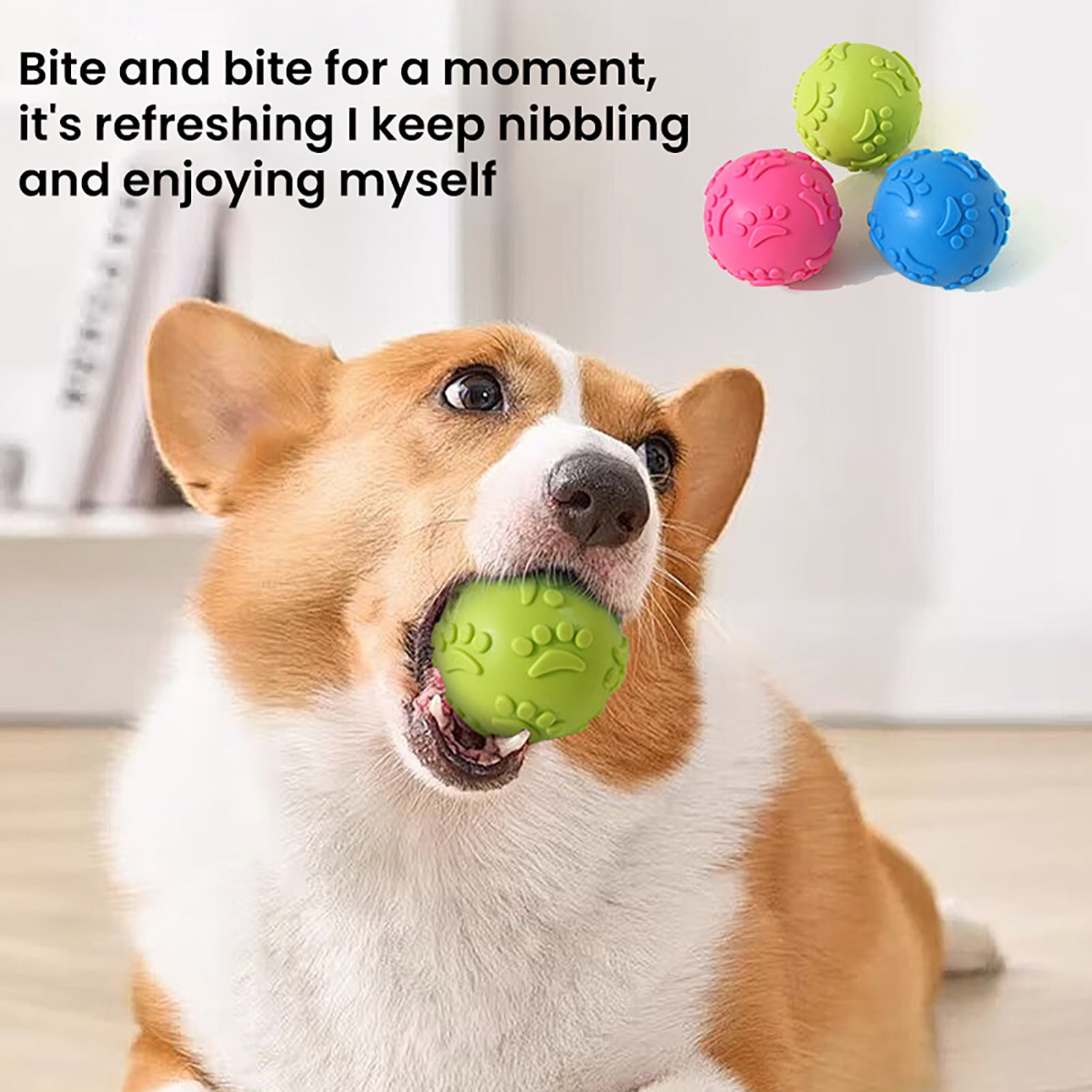BULLPAW Dog Squeaky Ball Toy Interactive TPR Ball Chew Toy for ...