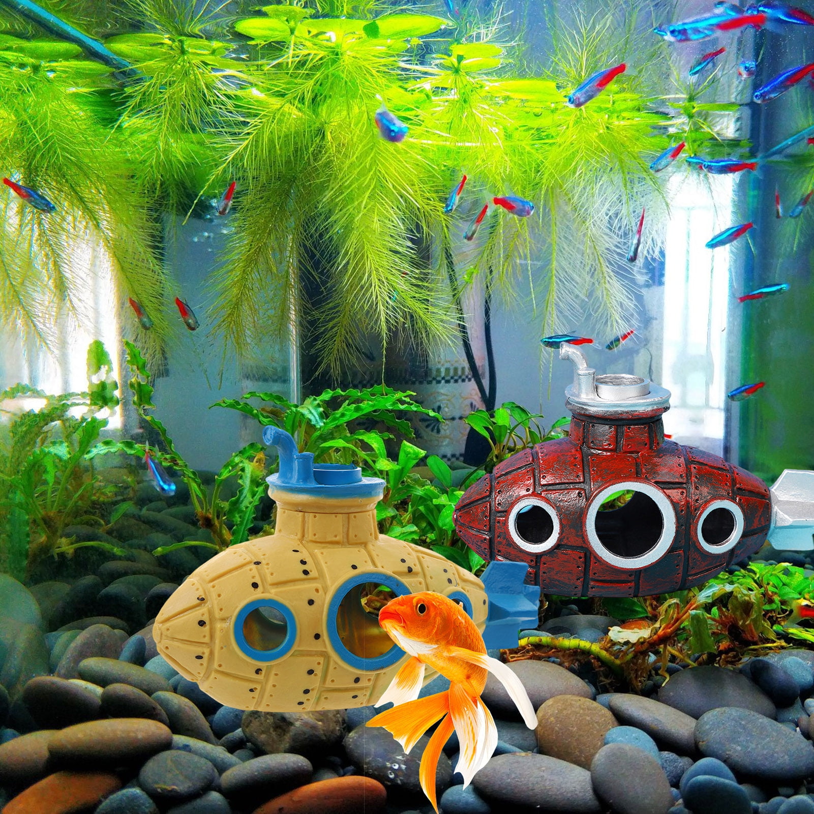 BULLPAW Hollow Submarine Fish Tank Decoration Aquarium Shrimp Hideout ...
