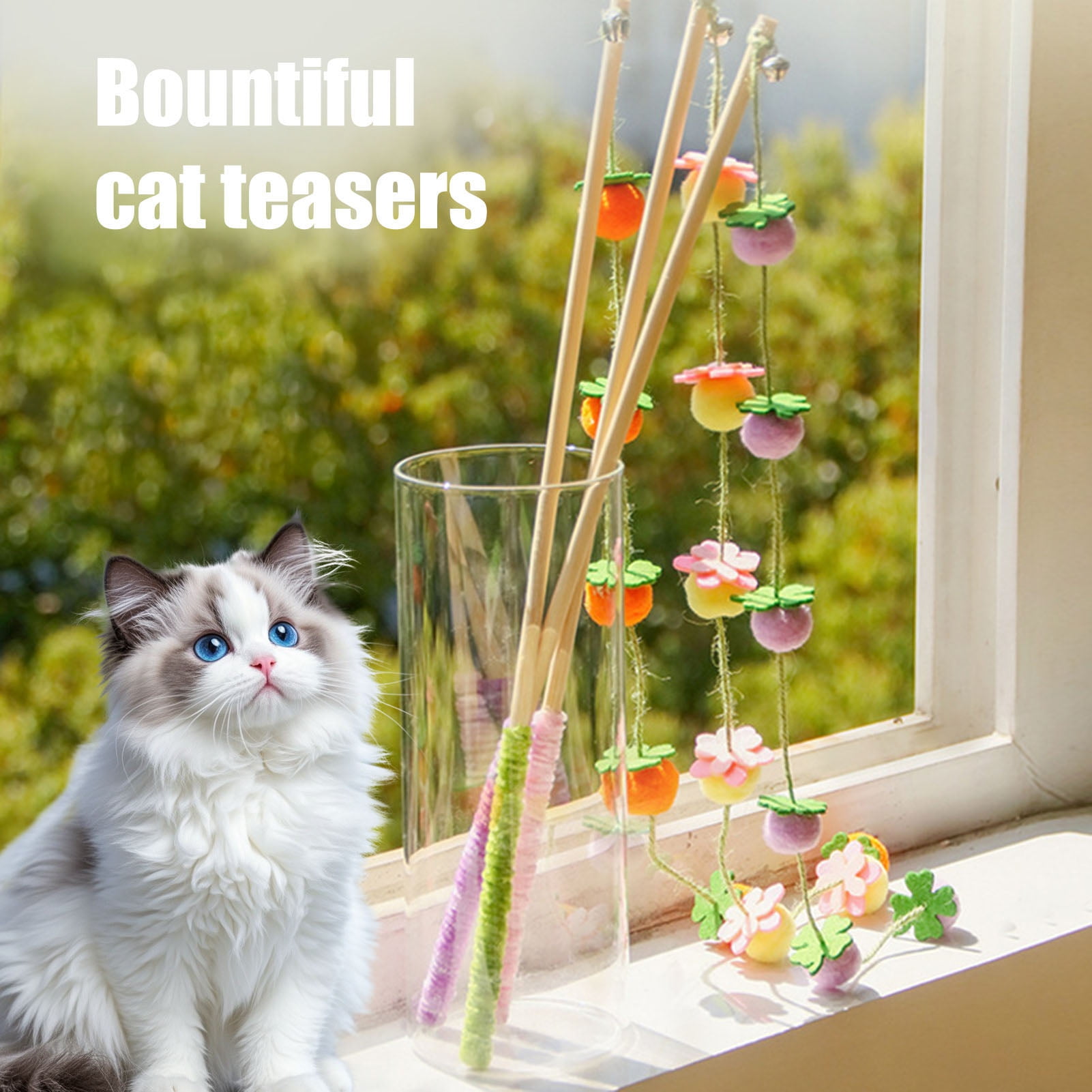 BULLPAW Interactive Cat Wand Toy Cat Teaser Stick String Toy with Furry ...