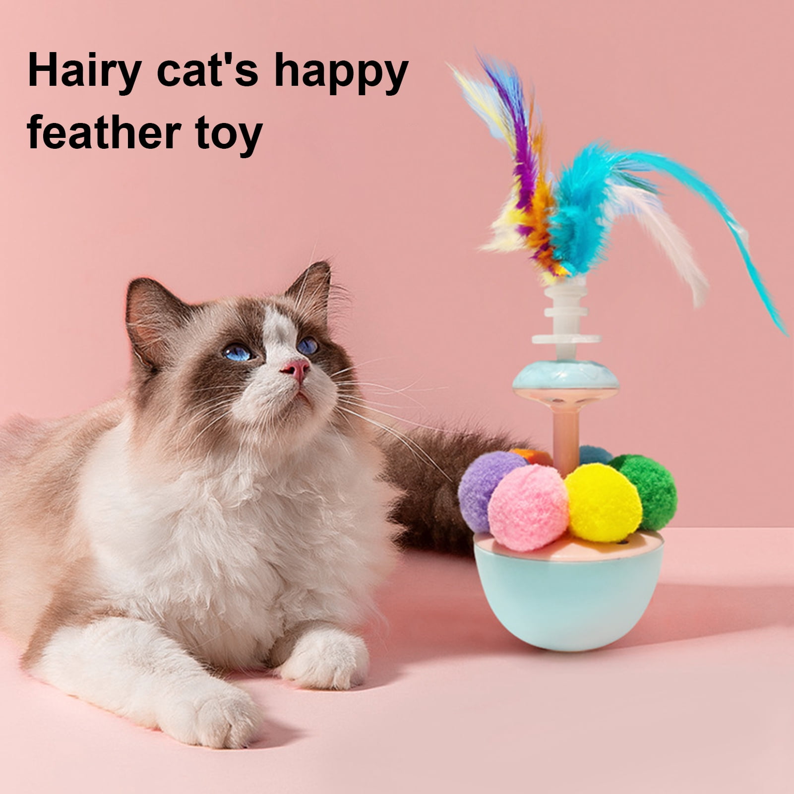 BULLPAW Interactive Tumbler Cat Toy with Feather Plush Balls Tumbler Cat Teaser Toy Self-Play ...