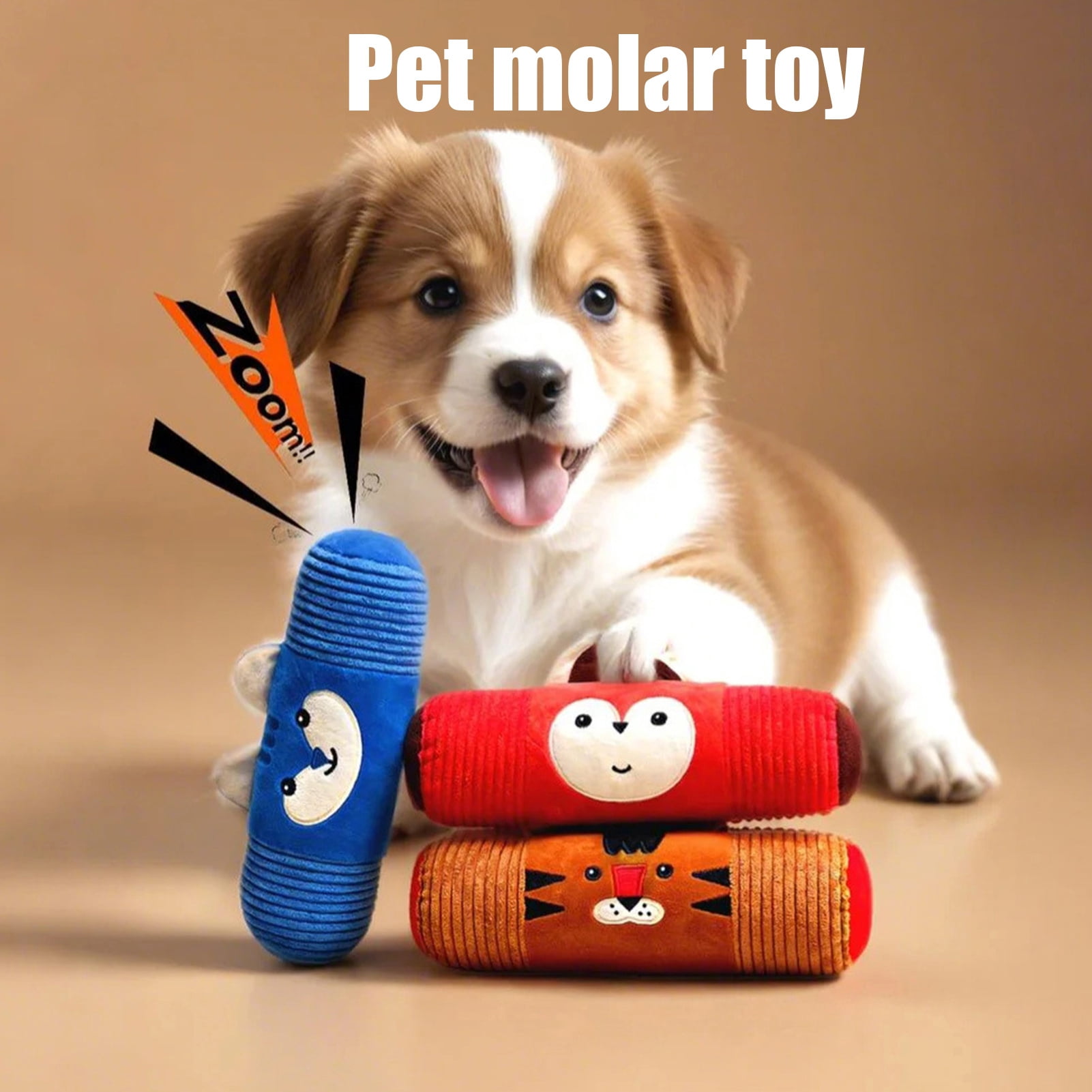 BULLPAW Pet Teeth Grinding Toy with Wrinkle Sound Mop Plush Texture ...
