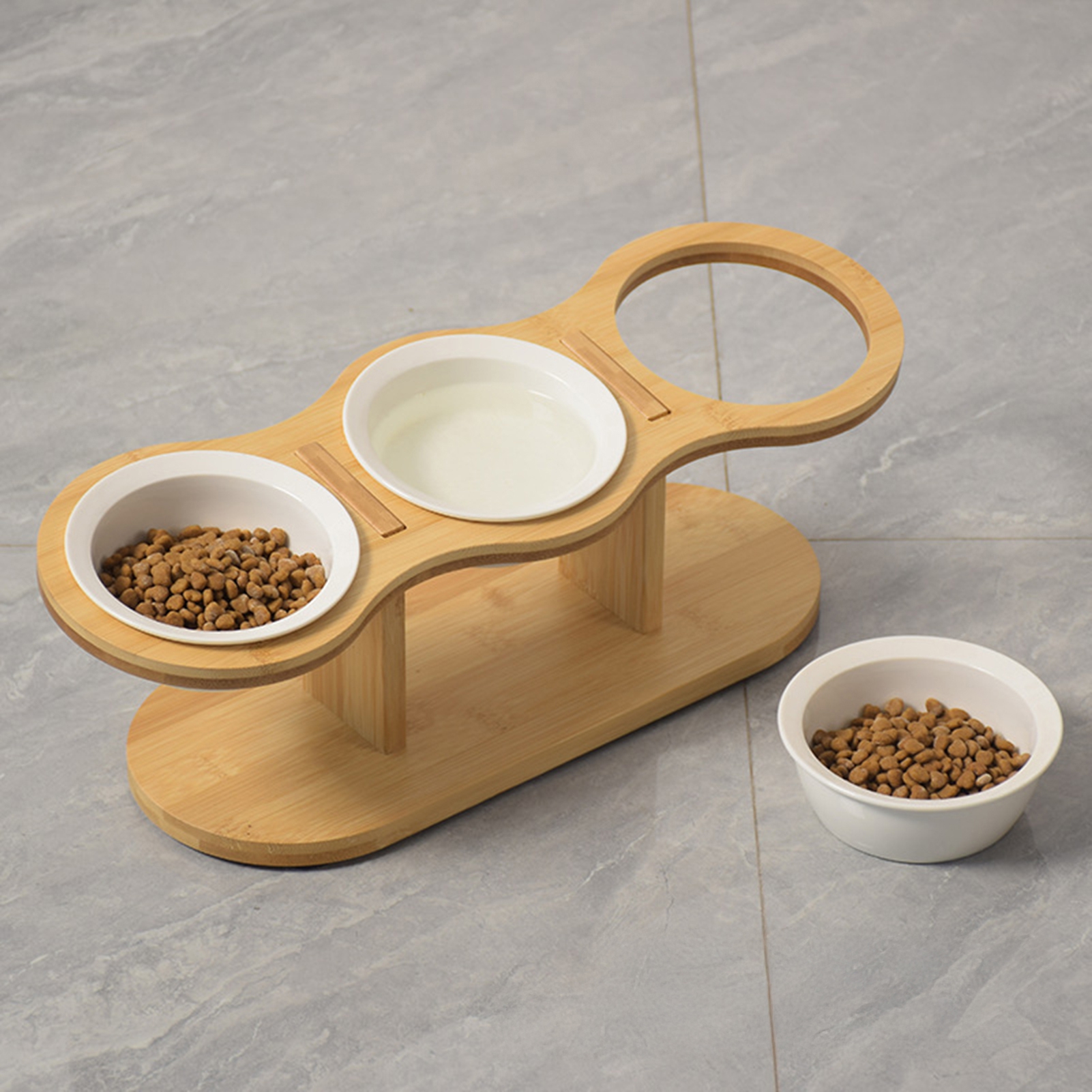 BULLPAW Raised Cat Food Water Bowl Elevated Tilted Dishes with Wooden ...