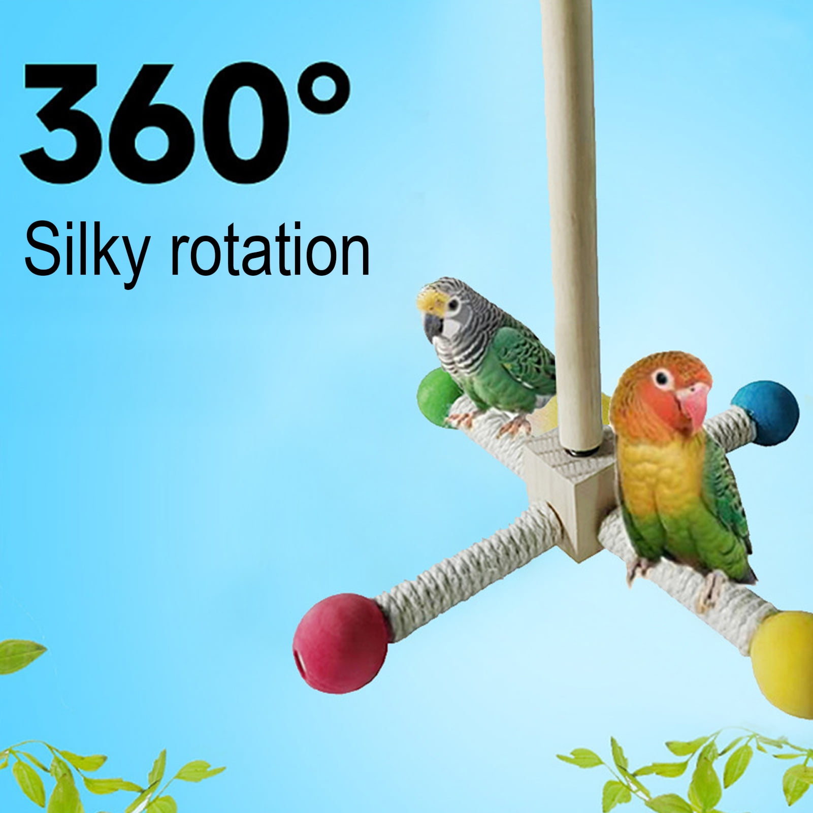 BULLPAW Spinning Birds Stand Perch Toy 360 Degree Rotation Wooden ...