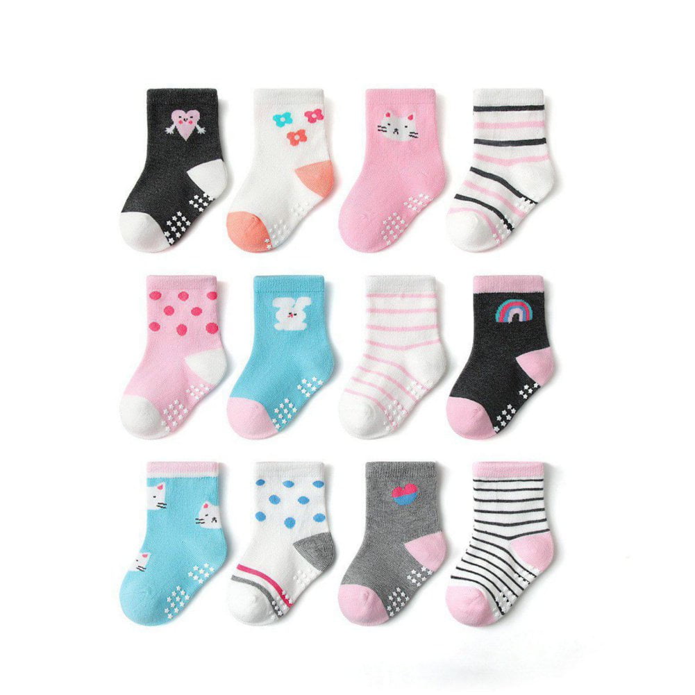 BULLPIANO 12 Pairs Toddlers Non Slip Socks with Grippers Baby Girls ...