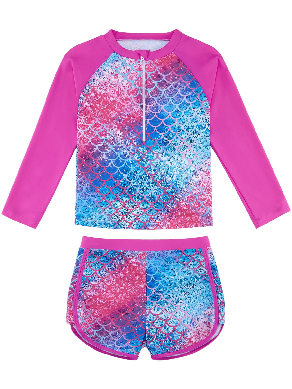 BULLPIANO 3-10T Girls Swimsuits Two Piece Rash Guard Set Long Sleeve ...