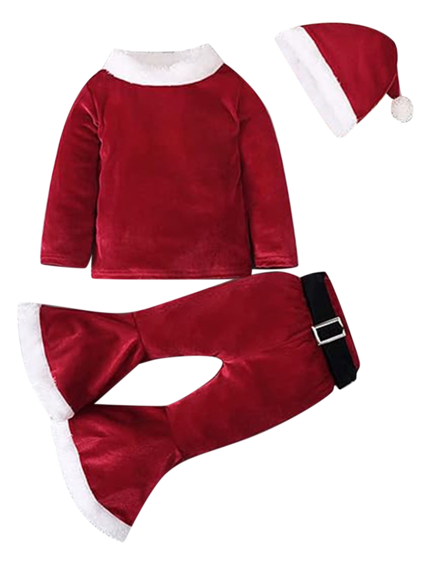BULLPIANO 3Pcs Toddler Girls Christmas Outfit, Velvet Santa Claus ...