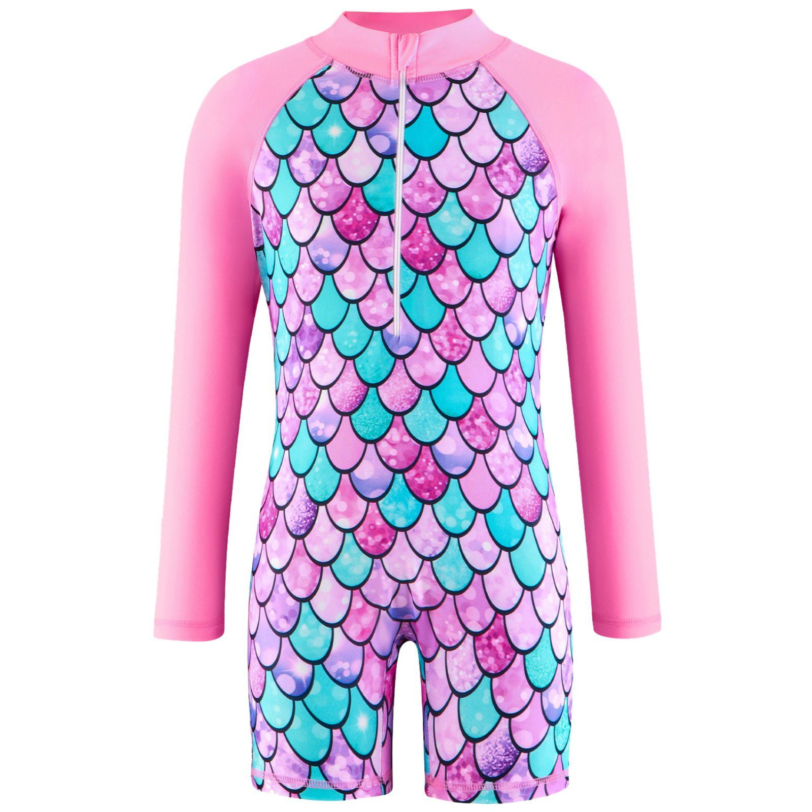 BULLPIANO 4-12Y Girls Long Sleeve Rash Guard One Piece Zipper Swimsuit ...