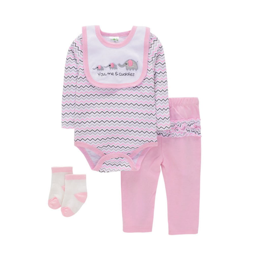 BULLPIANO 4pcs Unisex Baby Clothes Set - Long Sleeve Romper Pants Sock ...
