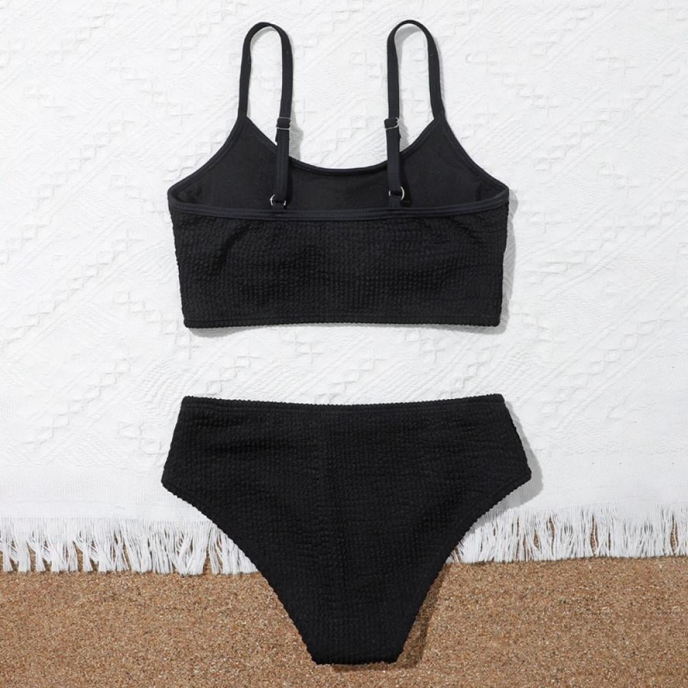 BULLPIANO 7-14T Girl's Spaghetti Strap Solid Color Bikini Bathing Suits ...