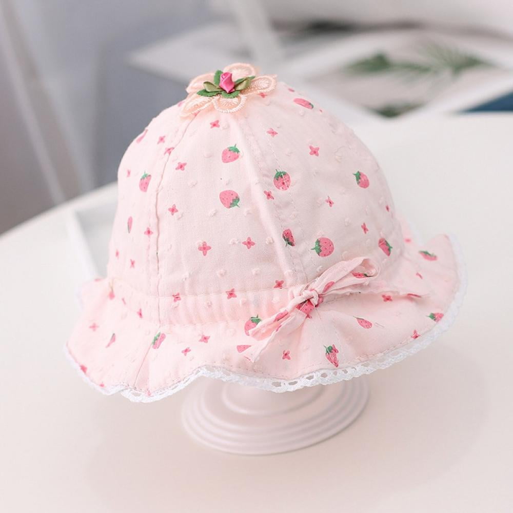 BULLPIANO Baby Girl Sun Hat Bowknot Strawberry Print Beach Wide Brim ...