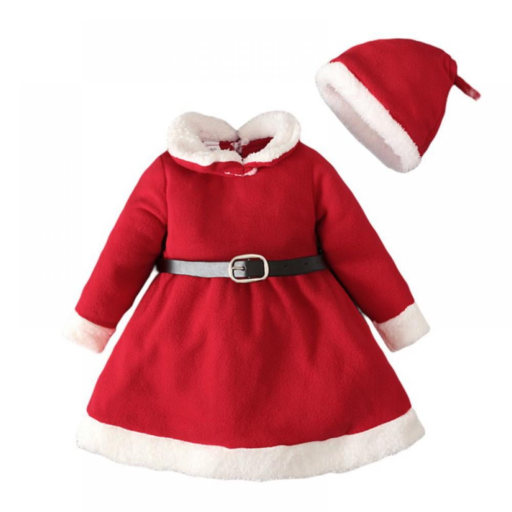 BULLPIANO Girl Christmas Dress Costume With Hat Kids Red Claus Costume ...