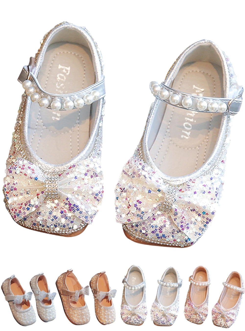 BULLPIANO Girl Dress Shoes Kids Girl Mary Jane Pearl Ballet Flats Party ...
