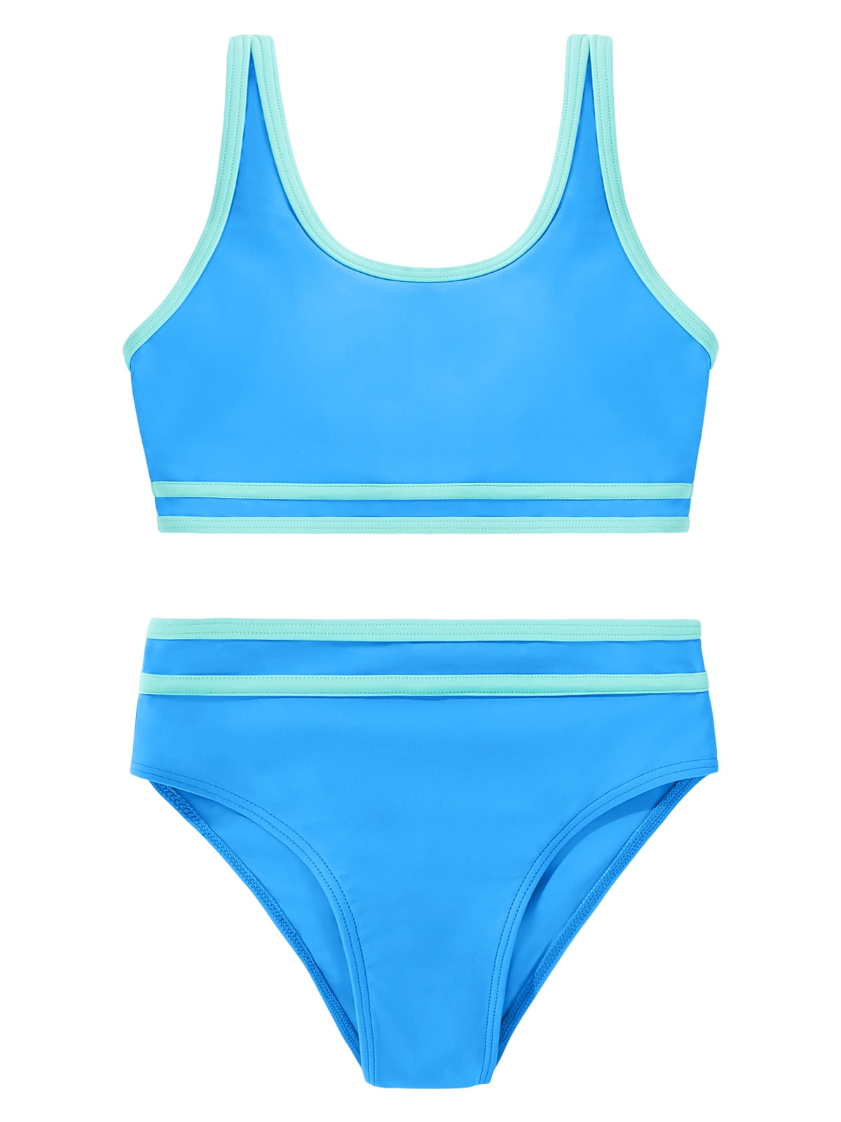 Bullpiano Girls 2 Piece Swimsuit Contrast Binding Bikini Sport High