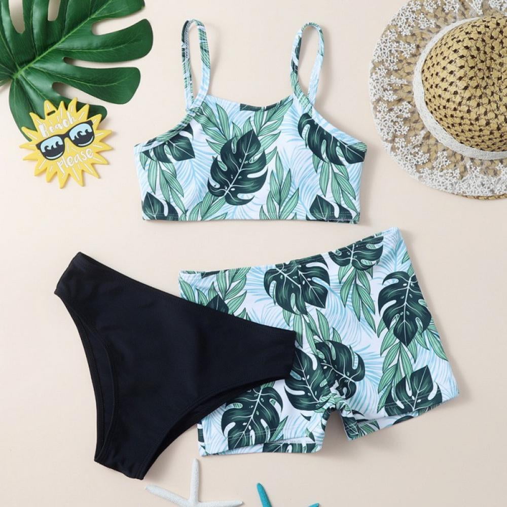 BULLPIANO Girls 3 Piece Swimsuit Bathing Suit Bikini Set with Shorts ...