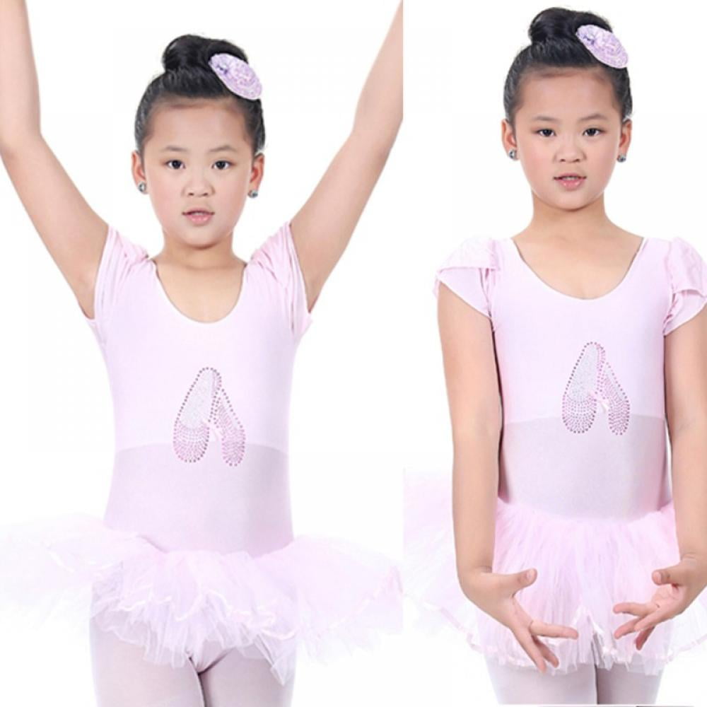 BULLPIANO Girls Ballet Dance Short Sleeve Full Tulle Tutu Skirted Dress ...