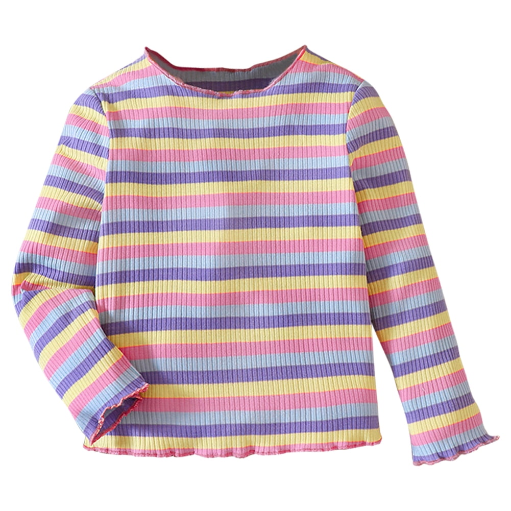 BULLPIANO Girls Crew Neck Long Sleeve Cotton Stripe Tee Shirt Basic T ...