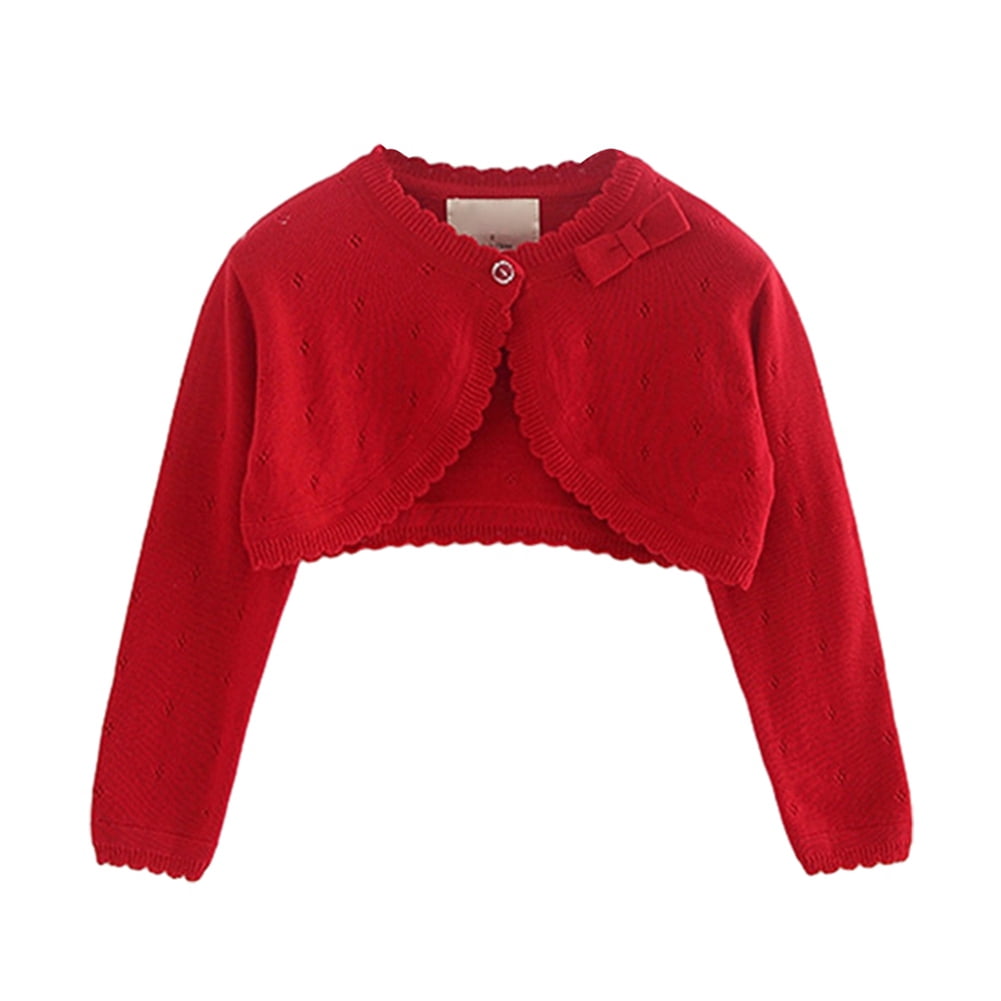 BULLPIANO Girls' Knit Long Sleeve Button Closure Bolero Long Sleeve ...