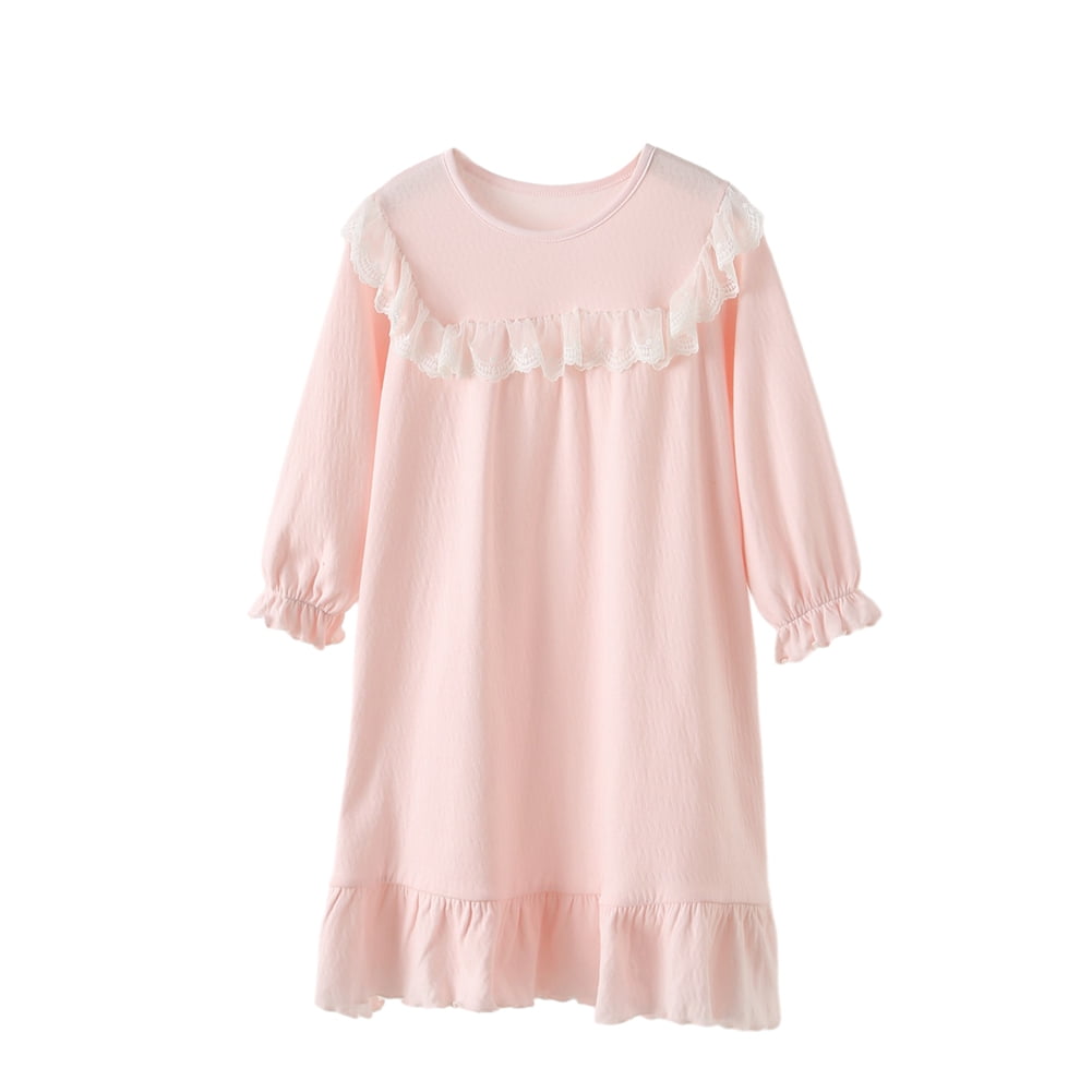 BULLPIANO Girls Long Sleeve Nightgown Toddler Cotton Sleep Shirt Pajama ...