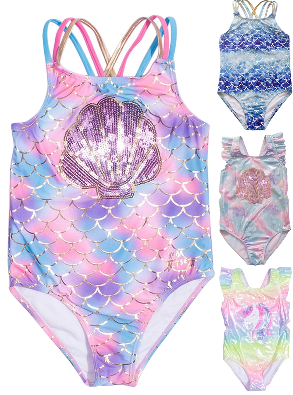 BULLPIANO Girls One Piece Swimsuit Kids Ruffle Bathing Suit Swimwear ...